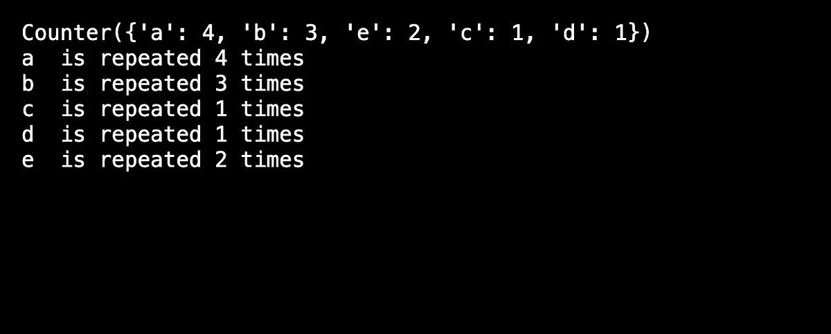Finding Count Of Repeated Values In A String Using Counter Jayakrishnasurampudi Medium 8235