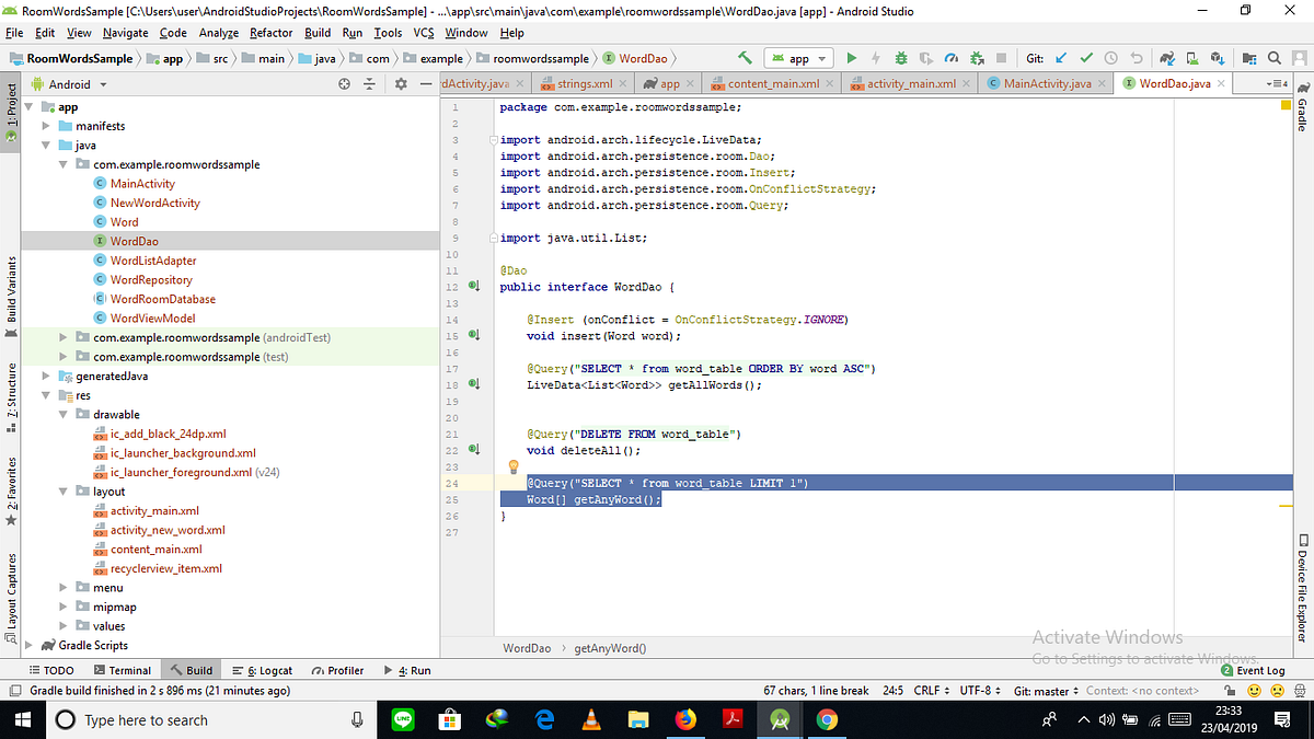 Android fundamentals 10.1 Part B: Deleting data from a Room database ...