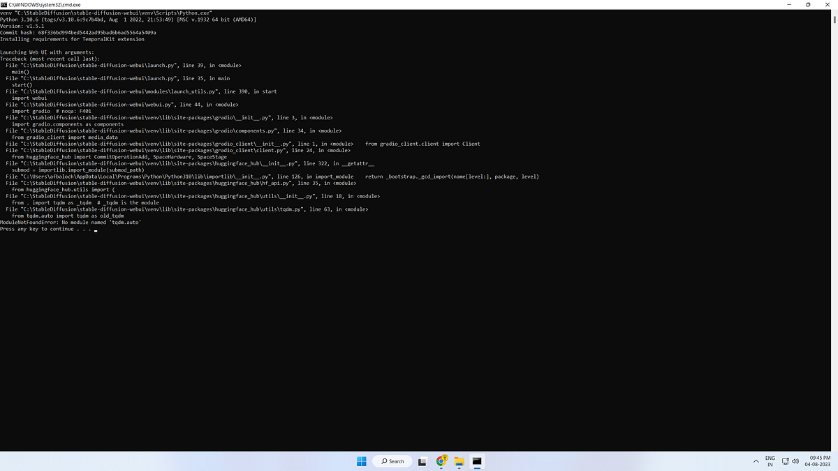 pls help me, I am getting this error after installing the temporalkit in stable defusion ui web ...