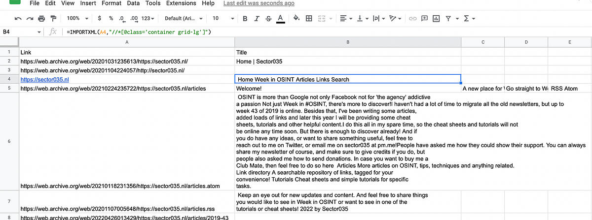 The simplest guide to scraping with Google Sheets | by cyb_detective | OSINT Ambition