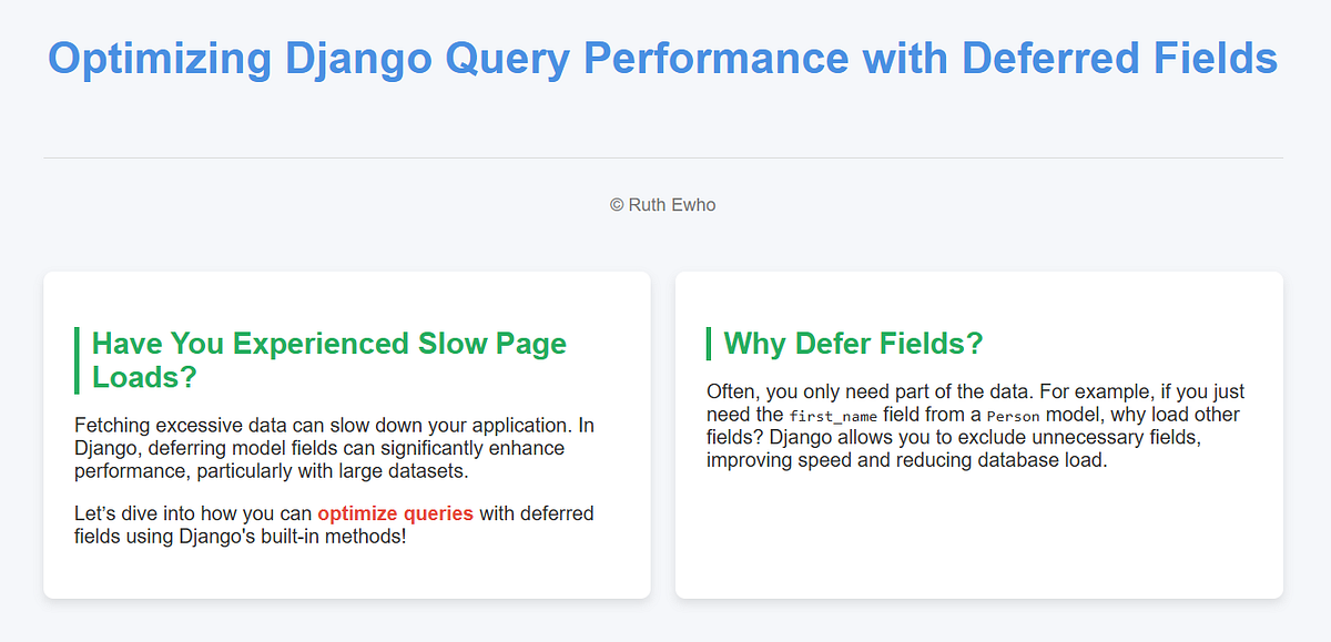 Optimizing Django Query Performance with Deferred Fields: Real-World Examples | by Ewho Ruth ...