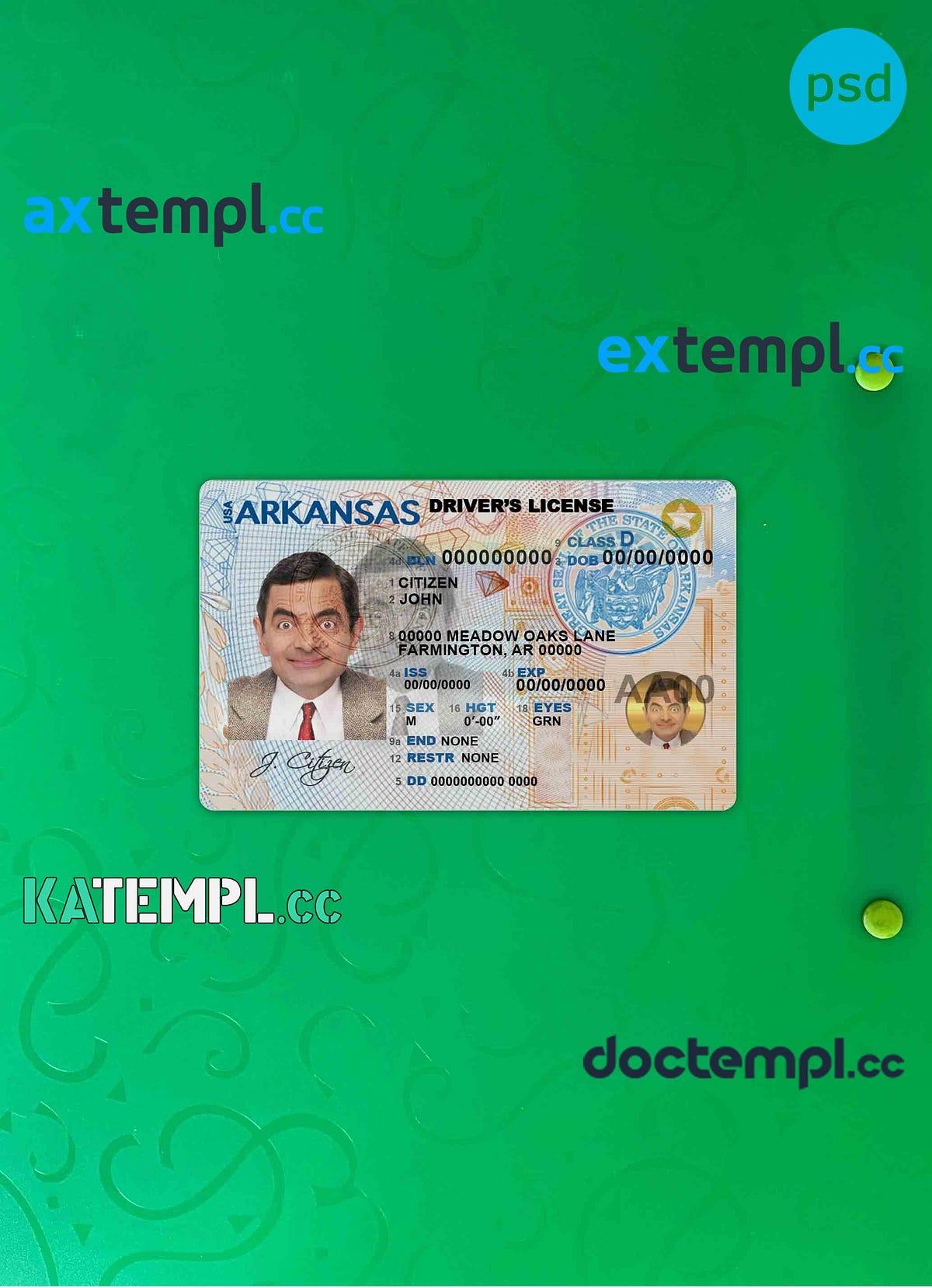 USA Arkansas driving license PSD files, scan look and photographed ...