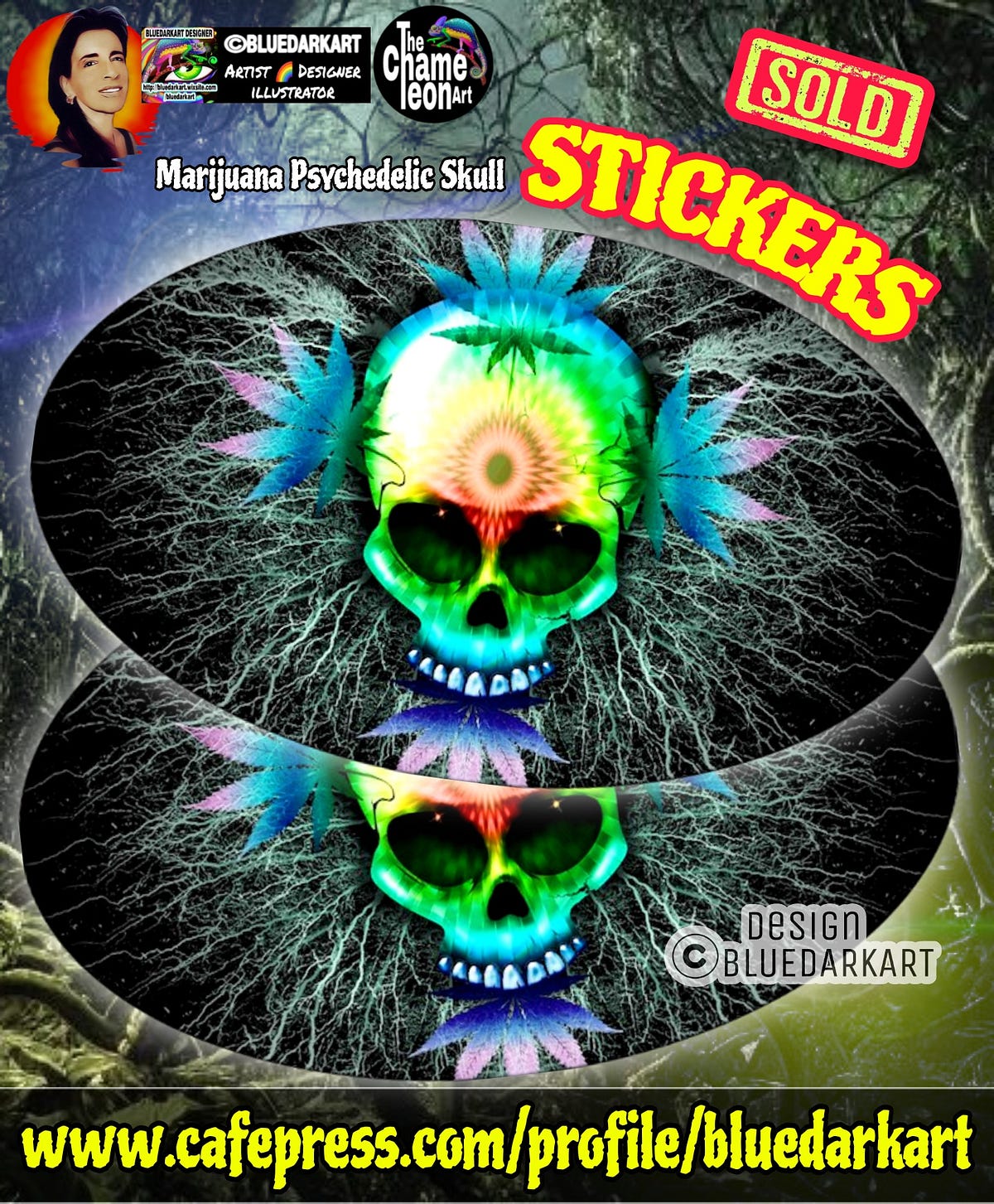 SOLD! Thanks 💀 #Marijuana #Psychedelic #Skull #stickers 💀 #Design © # ...