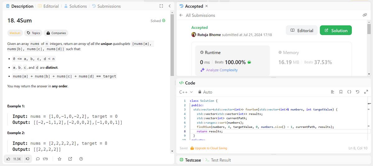 Leecode 18 4sum Solving Leetcode Until I Land A Job By Rutuja