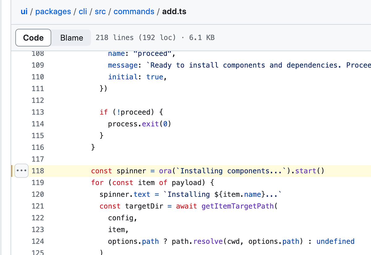 Find out how the Ora package is used to show a CLI spinner in shadcn-ui ...