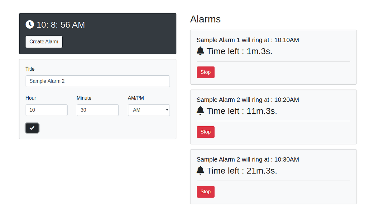Alarm clock using AlpineJs. Summary | by Rakesh Bhatt | Medium