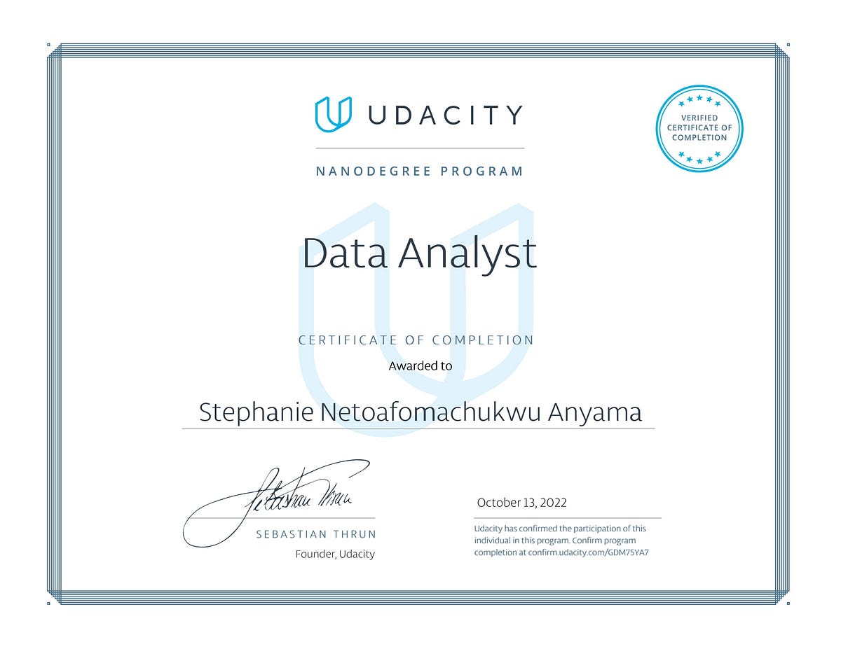 My Journey to Completing Udacity’s Data Analytics Nanodegree Course | by Stephanie N. Anyama ...