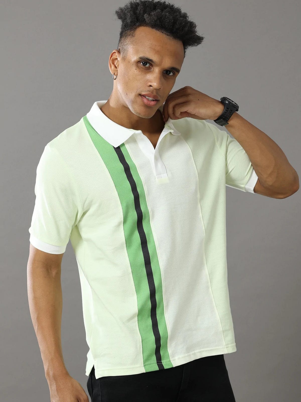 Green Polo shirt with colour-blocking - Fennec Collective - Medium