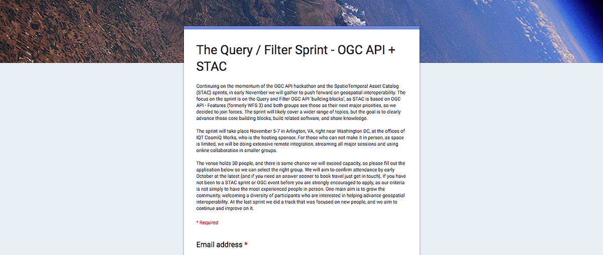 Join STAC Sprint #5 + OGC API — Features hackathon November 5–7 | by Chris Holmes | Radiant ...