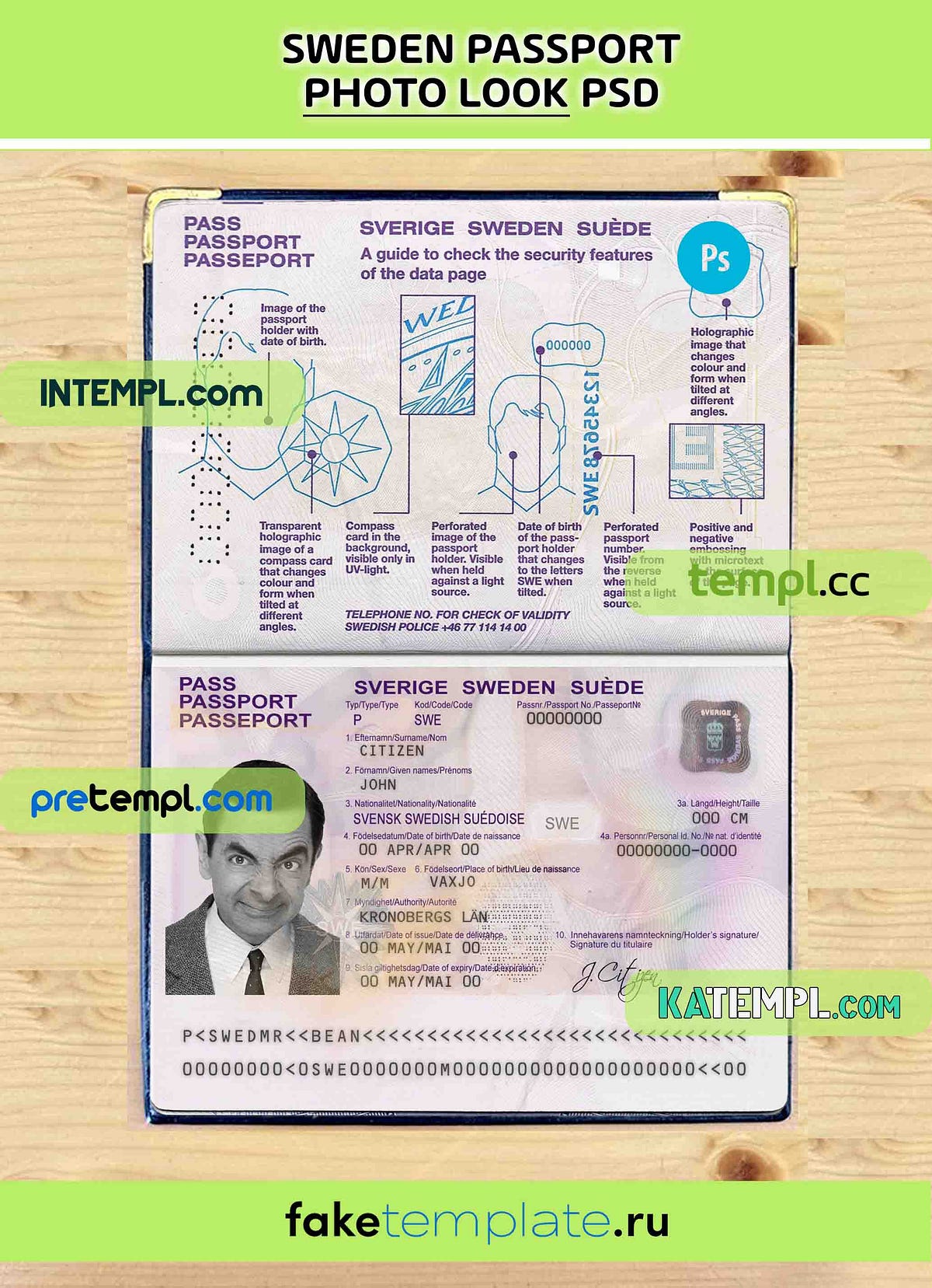 Sweden passport PSD download scan and photo look templates, 2 in 1 | by ...