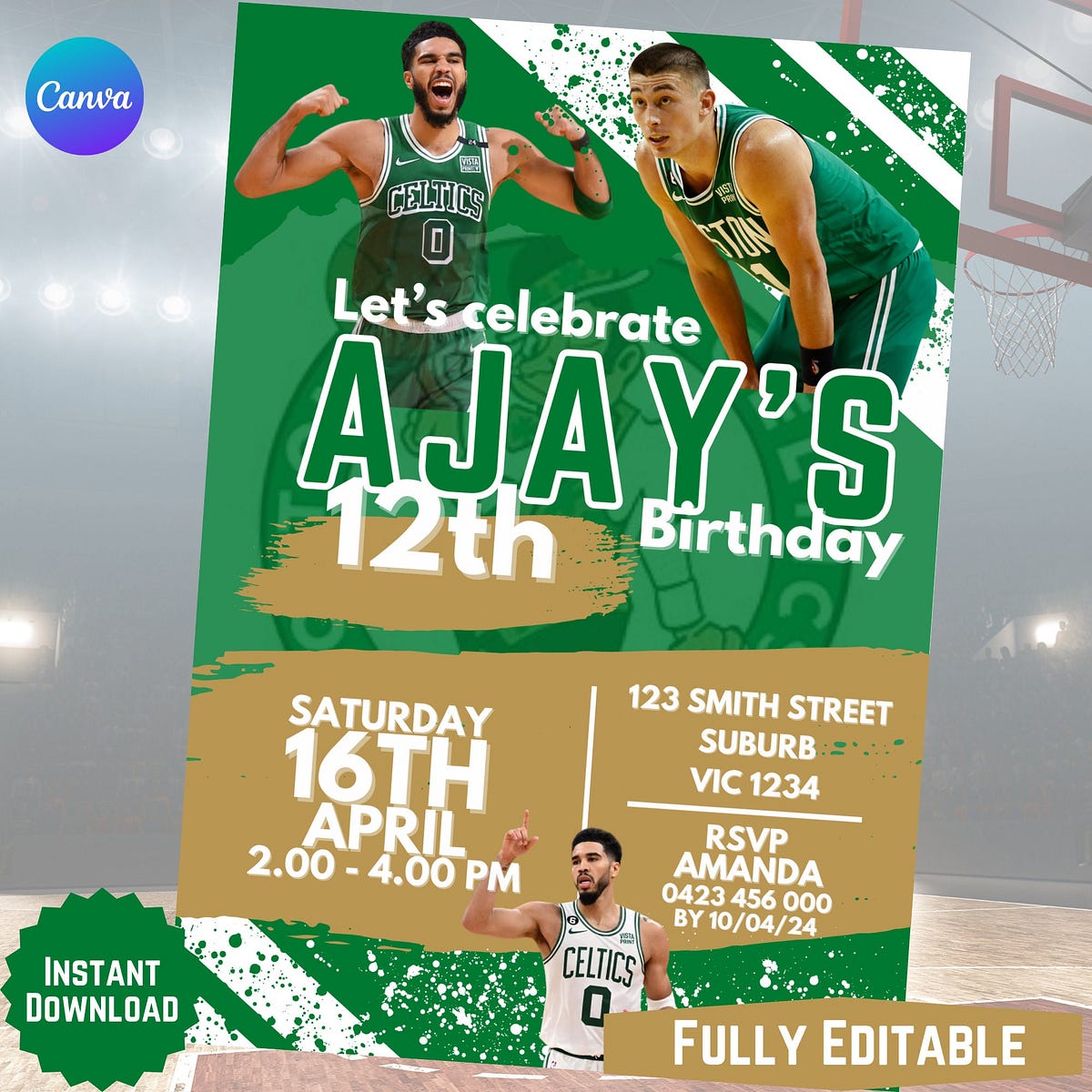 BOSTON CELTICS Birthday Invitation, Party Invite, Basketball, NBA ...