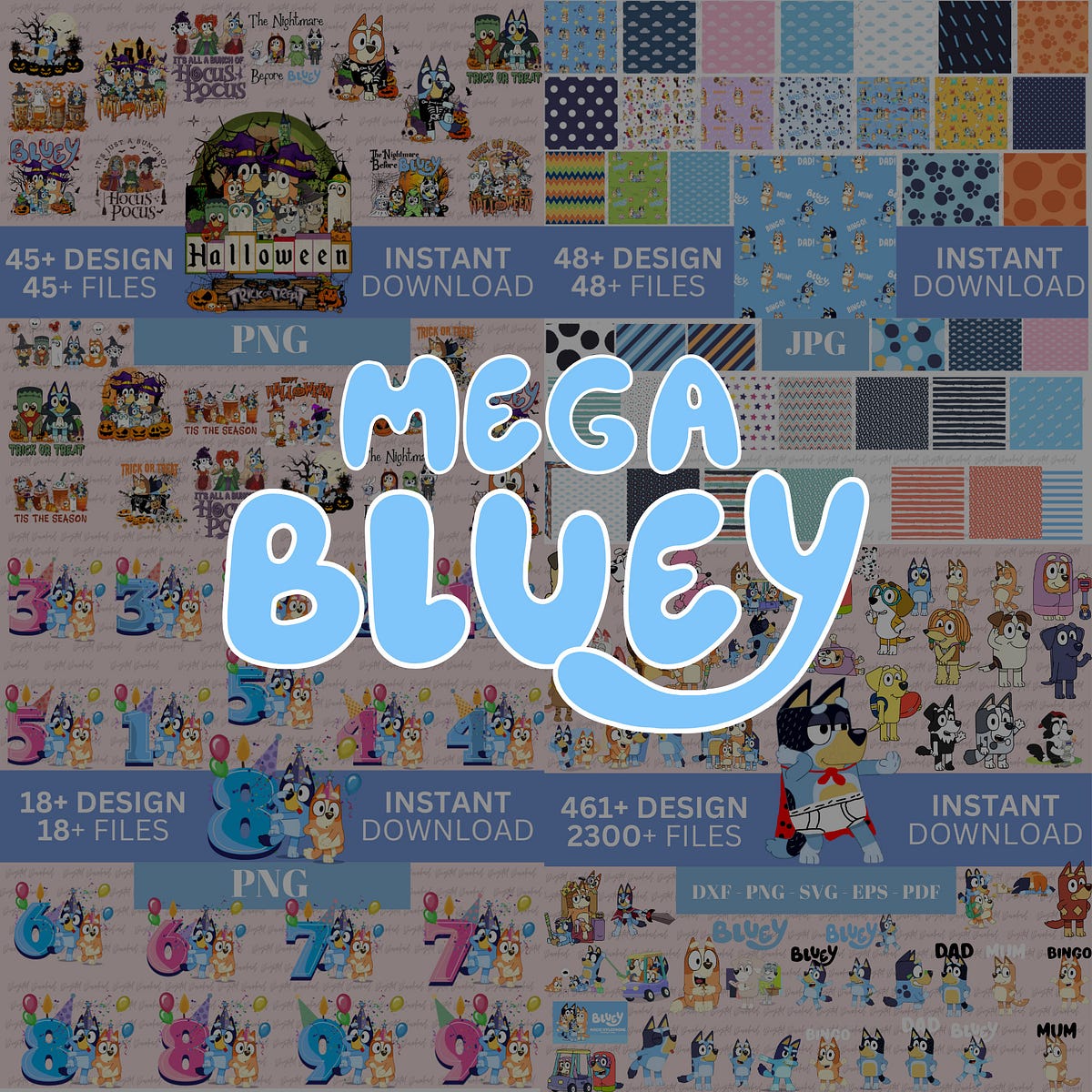 Mega Blue Dog Svg Bundle, Blue Dog Birthday Bundle Blue Dog Family Png ...