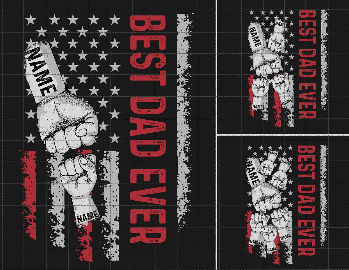 Personalized Best Dad Ever Png, America Flag Design, Baby Kid Hand ...