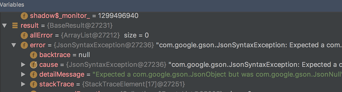 Menemukan tersangka Error: `Expected a com.google.gson.JsonObject but was com.google.gson ...