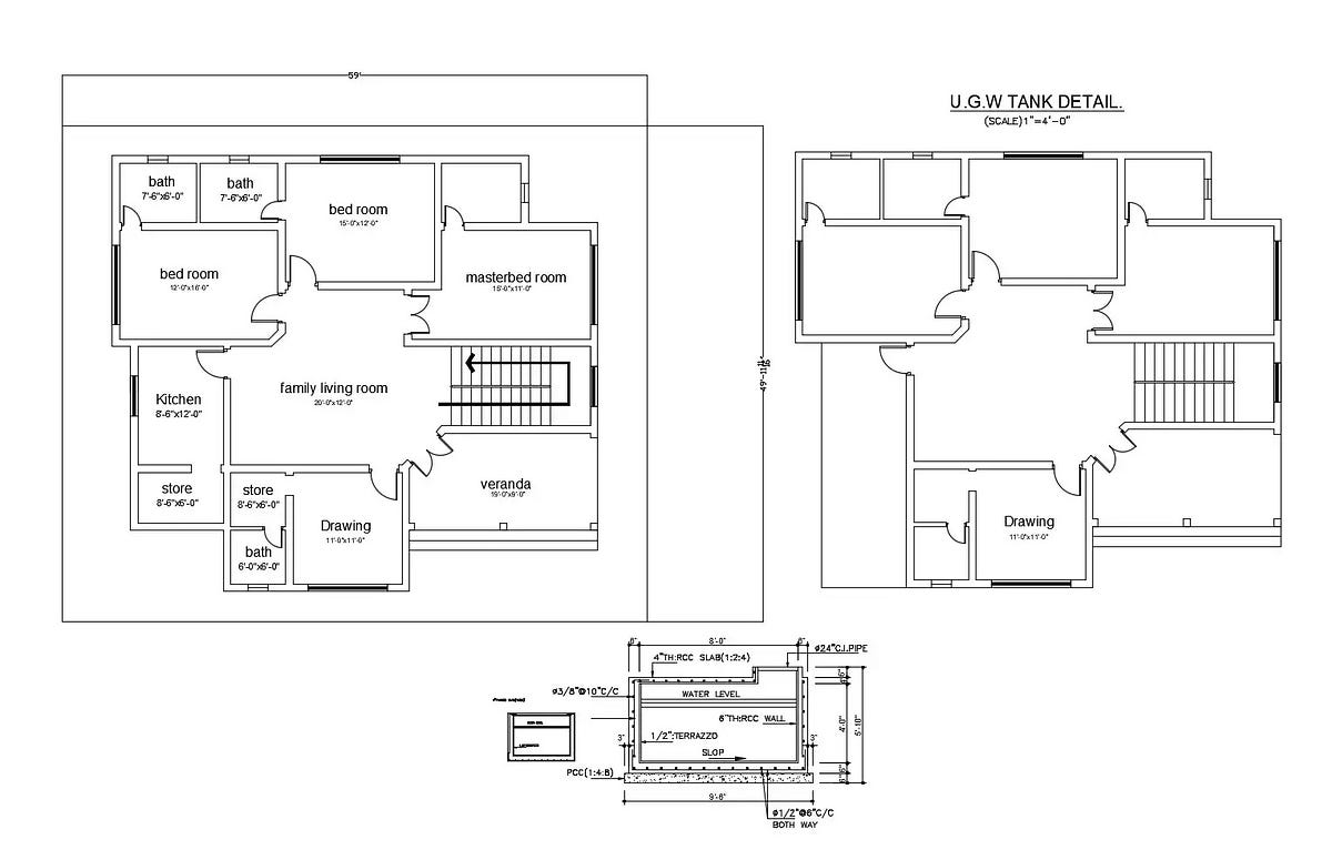 Floor plan of the house design with detail dimension in dwg file ...