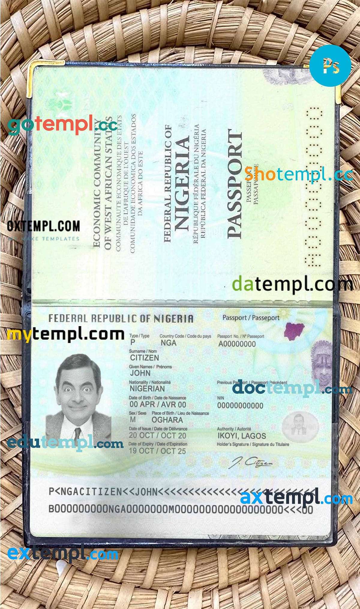 sample Nigeria passport editable PSDs, scan and photo-realistic snapshot (2019-present), 2 in 1 ...