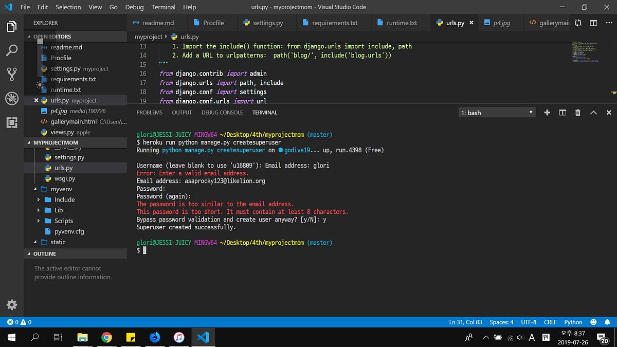 Django — heroku deploy한 다음 admin계정 만들기 | by inviisiblegangb0ss.eth | Medium