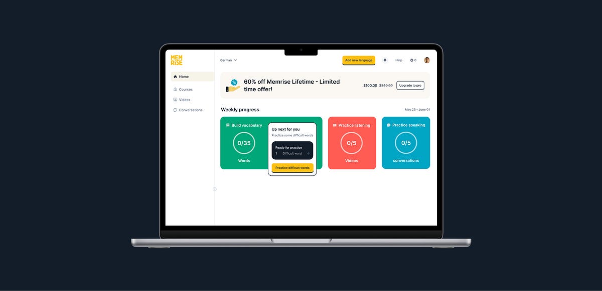 Redesigned a language learning SaaS application home page to improve ...