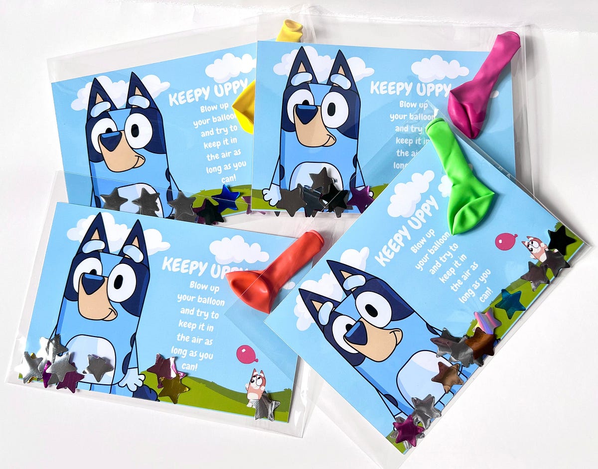 Party favors, Bluey inspired themed party favors, Blue Birthday, Keppy ...