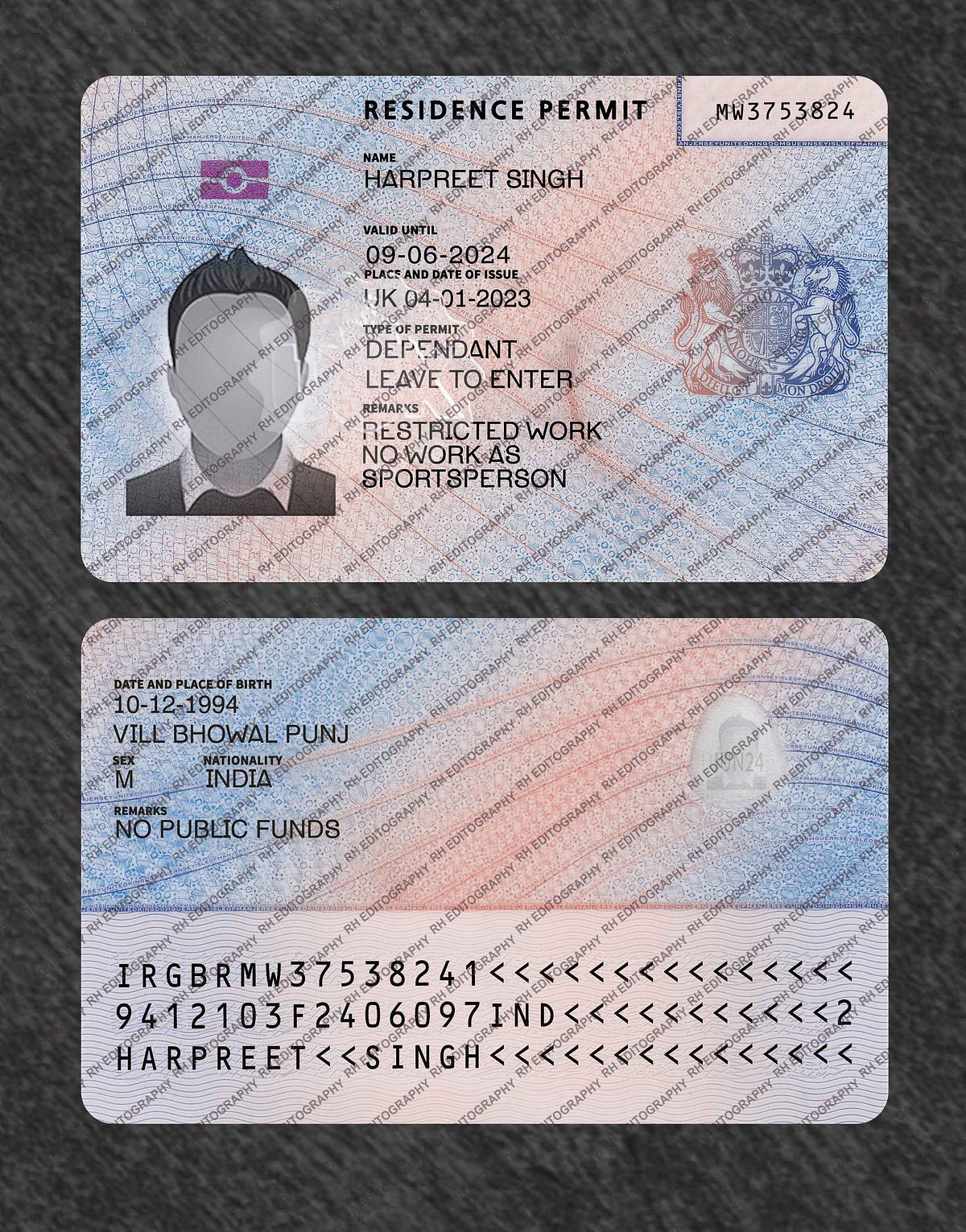 UK NEW Residence Permit Card PSD template - RH Editography - Medium