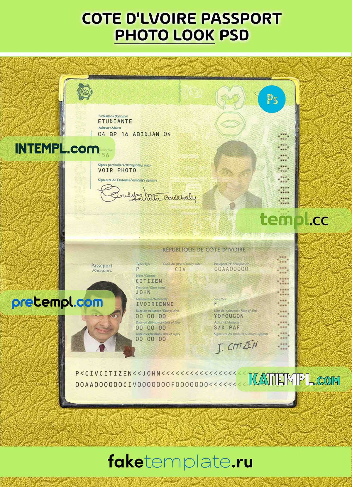 Cote Dlvoire Passport Psd Files Scan And Photo Look Templates 2 In 1