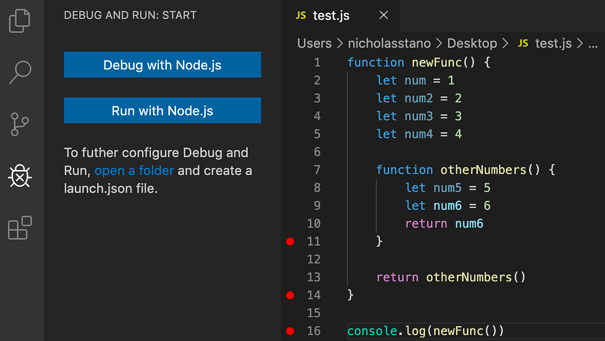 VS Code’s Debug with Node.js for your JavaScript code | by Nicholas Stano | Medium