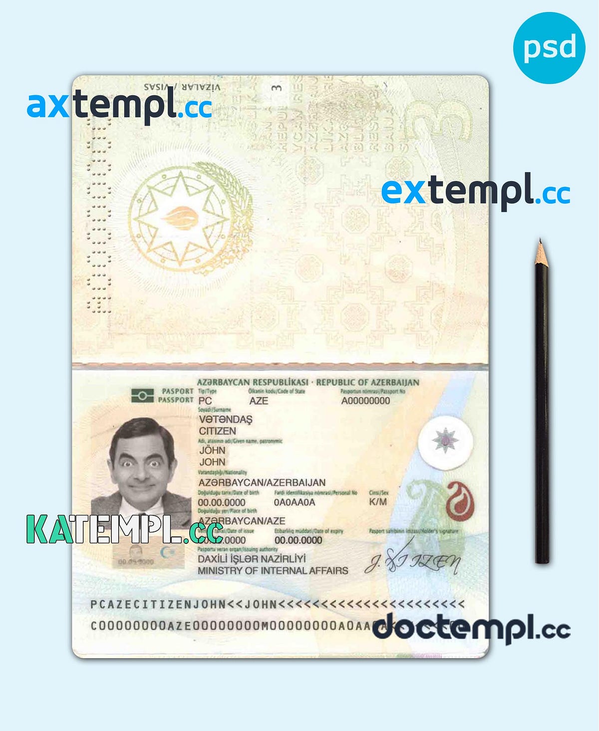 sample Azerbaijan passport template in PSD format, fully editable ...