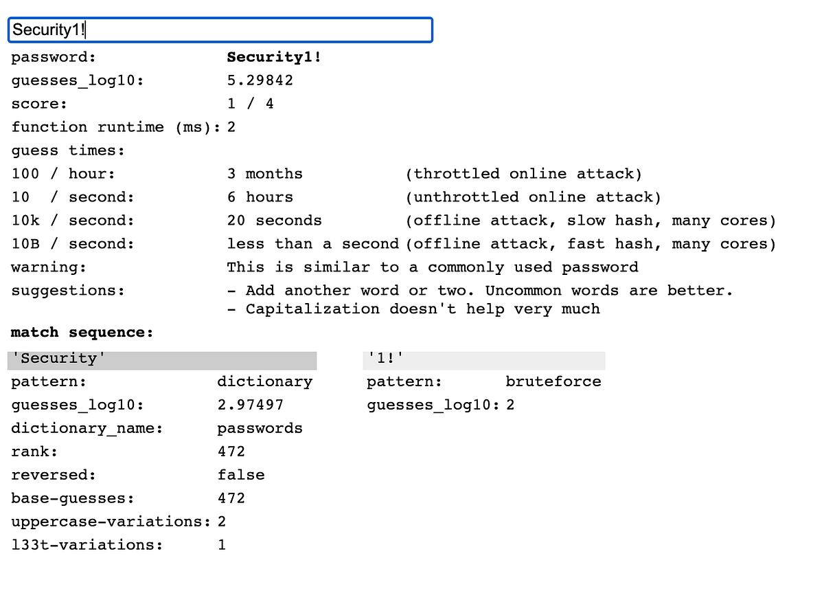 zxcvbn Password Strength Estimator | InfoSec Write-ups
