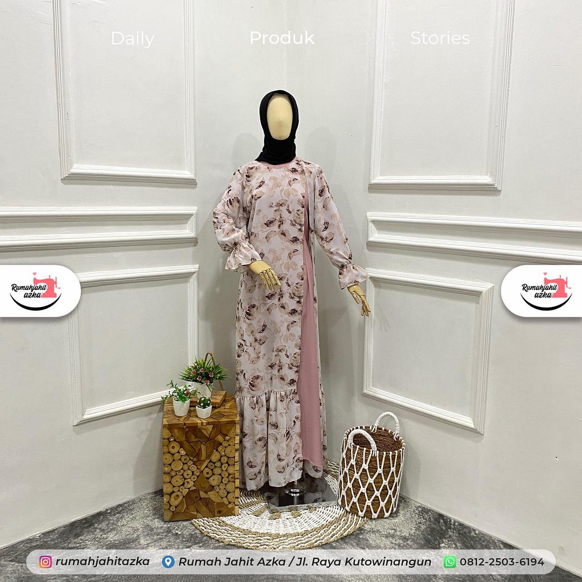 Gamis Silk Motif Kombinasi Rumah Jahit Azka - Rumah Jahit Azka - Medium