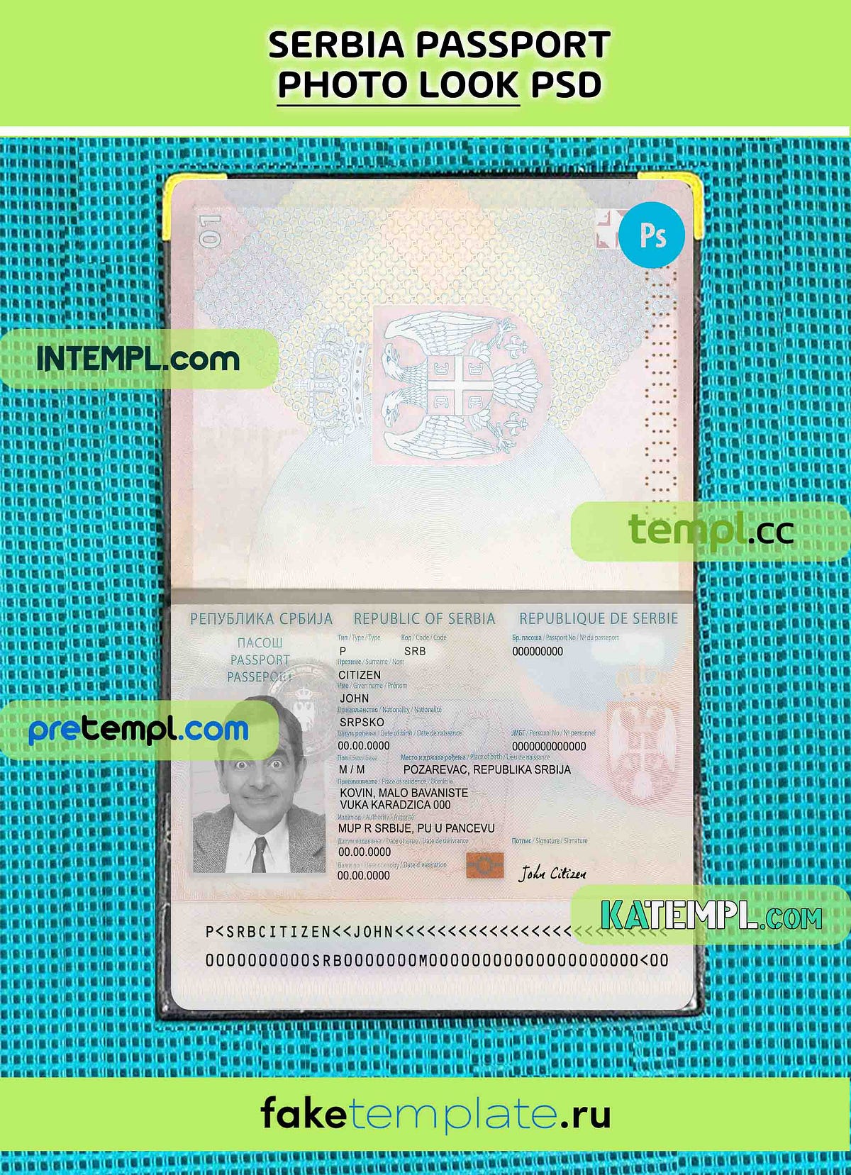 Serbia passport editable PSD files, scan and photo taken image (2018 ...