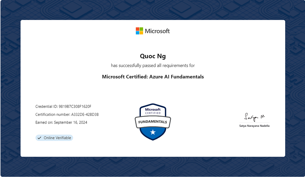 How to pass AI-900: Microsoft Azure AI Fundamentals Exam (2024) | by Quoc Ng | Sep, 2024 | Medium