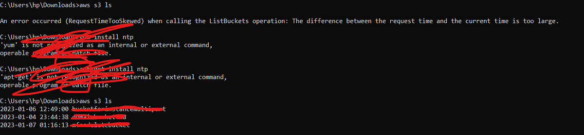 How to fix the “RequestTimeTooSkewed” error, when calling the ListBuckets operation: The ...