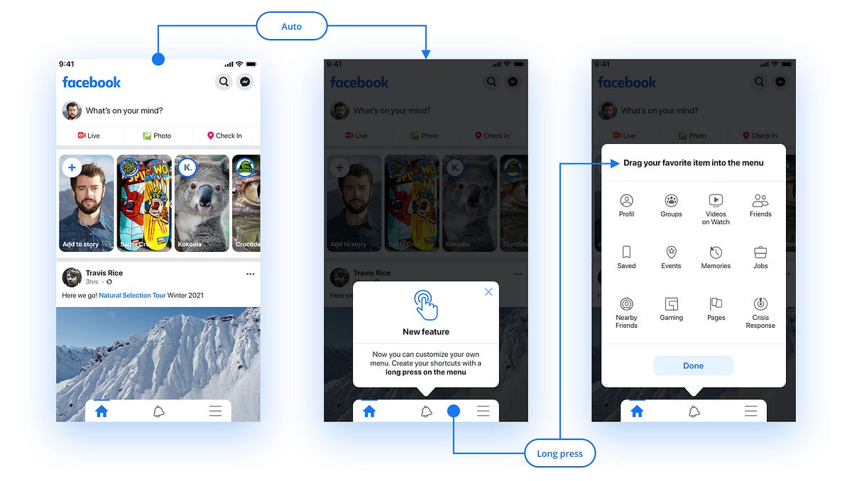 Facebook feature. Be able to customize its own menu in… | by Morgan ...