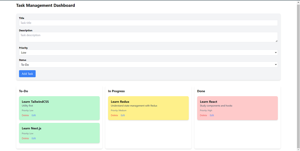 Task Management System (React, Redux Toolkit, Tailwind CSS) | by Mirza Bakti | Sep, 2024 | Medium