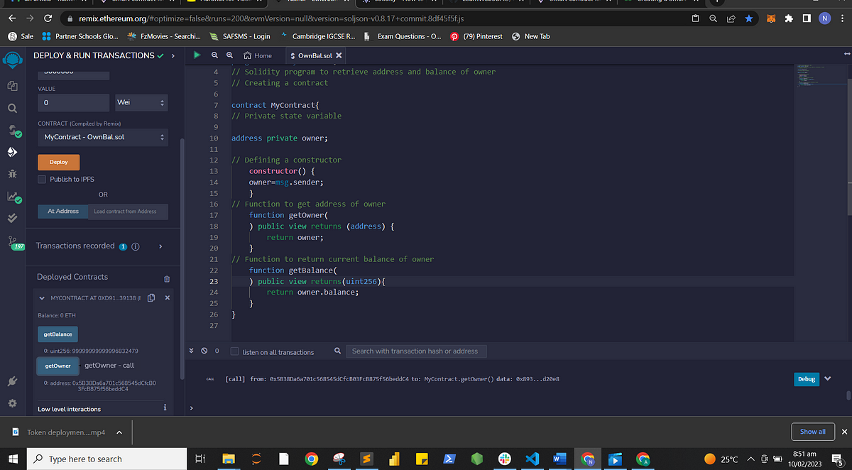 Article — Creating A Smart Contract That Returns Address And Balance Of Owner Using Solidity