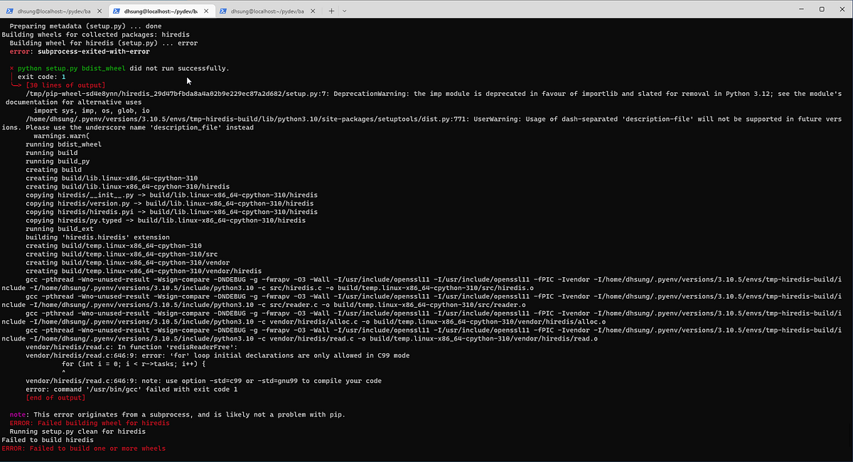 CentOS7에서 hiredis wheel 빌드중 ‘use option -std=c99 or -std=gnu99 to compile your code’오류 해결 | by ...