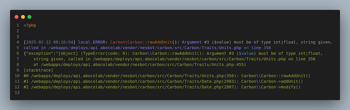 Fixing TypeError in Laravel: Carbon\Carbon::rawAddUnit() Must Be int|float, String Given | by ...