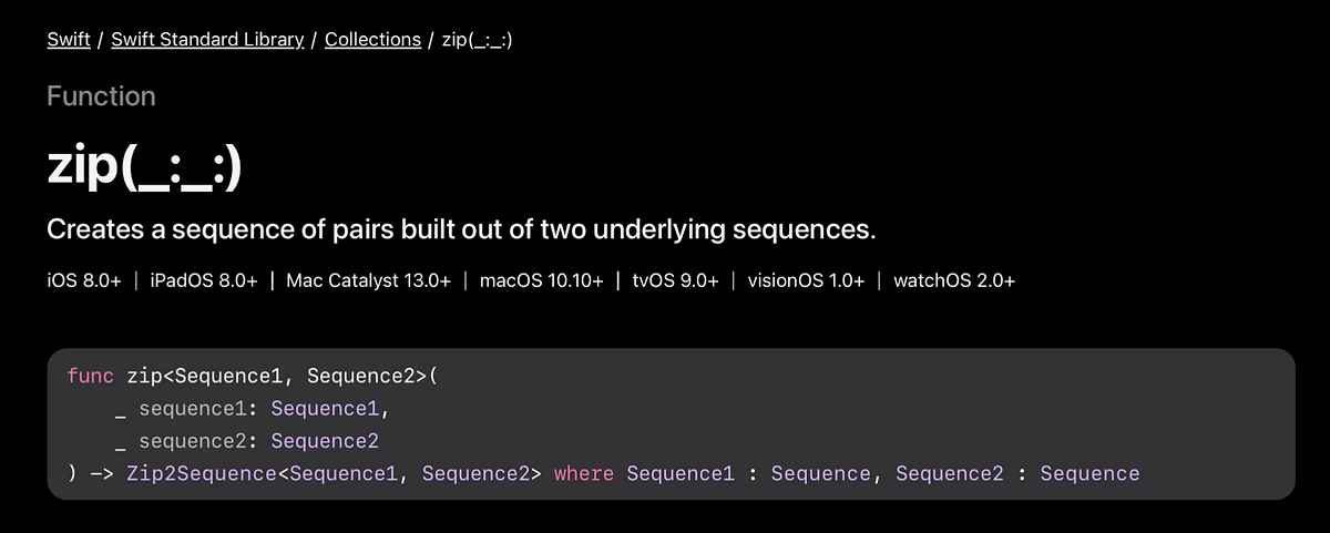 將兩個集合的成員依序配對的 Swift zip. 透過 swift 的 zip function… | by 彼得潘的 iOS App Neverland | 彼得潘的 Swift iOS ...