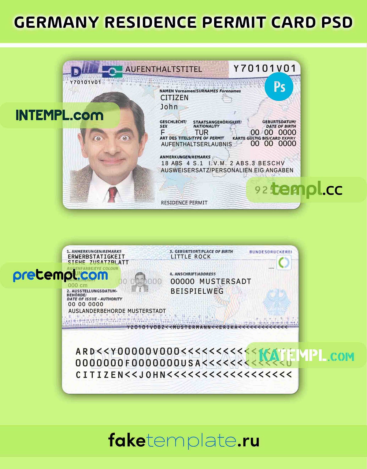 German ID example in PSD format, fully editable, with all fonts (2021 ...