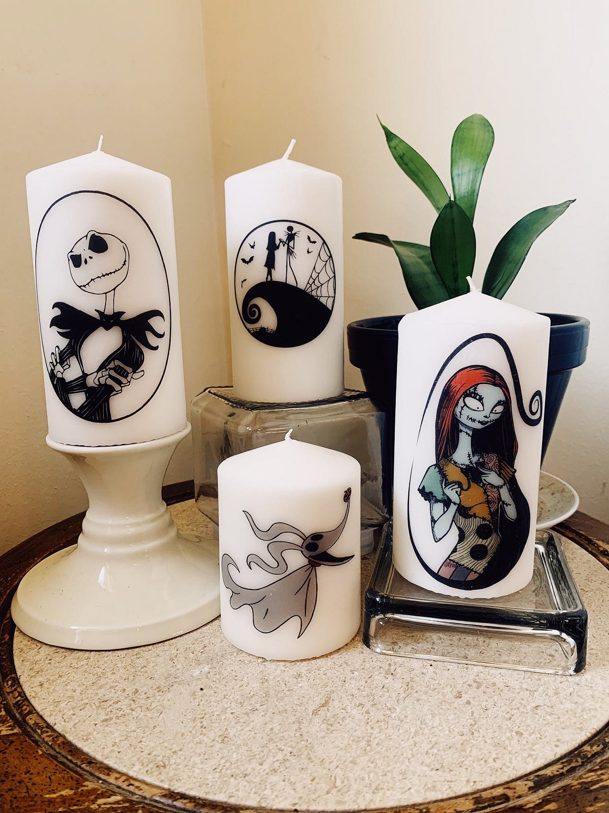 Nightmare Before Christmas Inspired Pillar Candles | Jack and Sally ...
