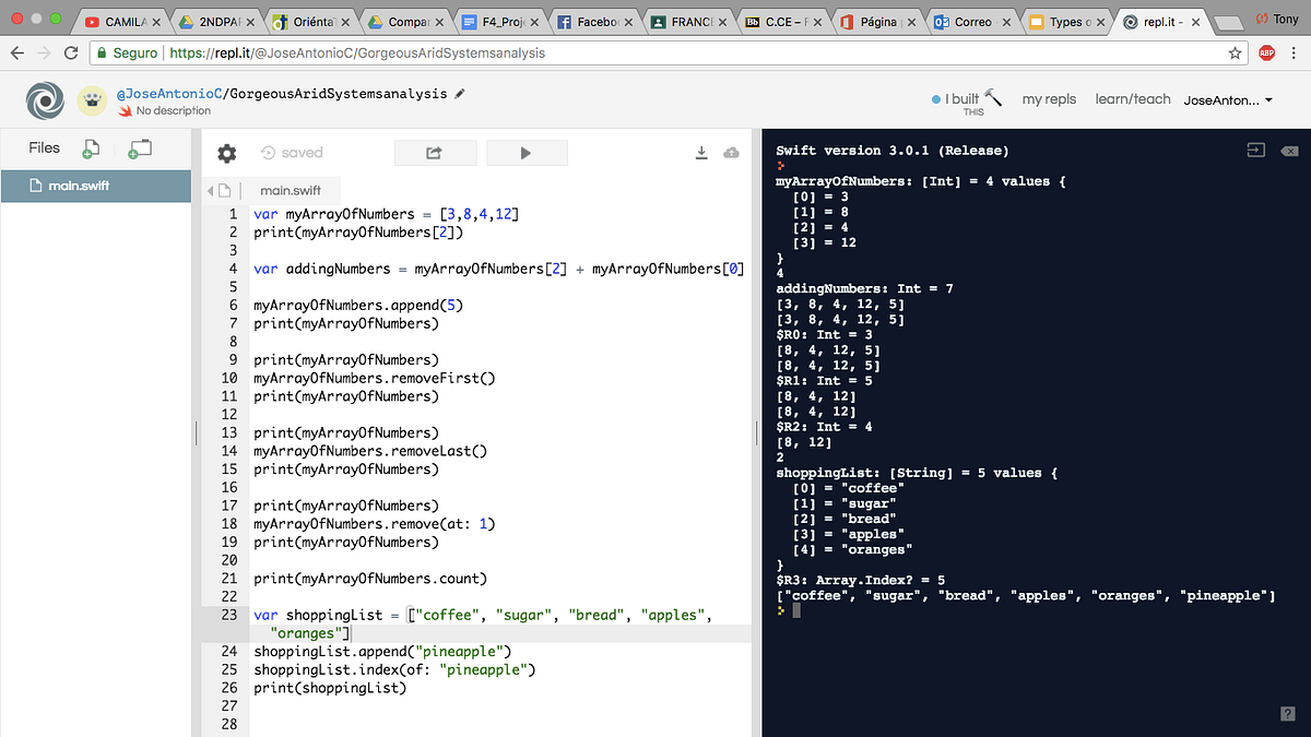 Repl.it//Arrays Activity. José Antonio Canizales D. — A01570478 | by ...
