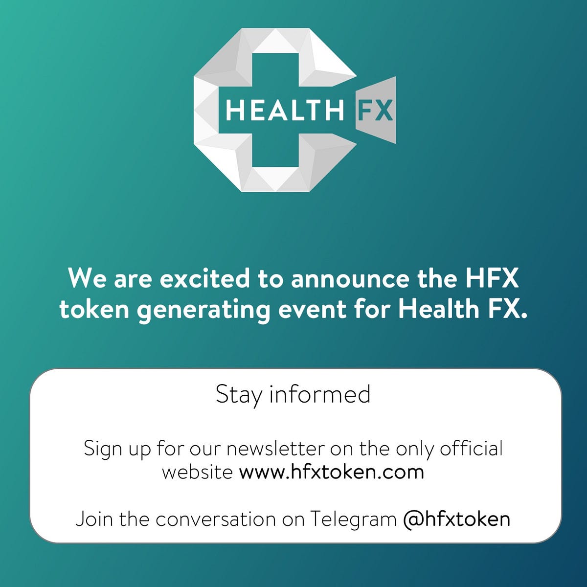 We are excited to announce the HFX token generating event for Health FX ...