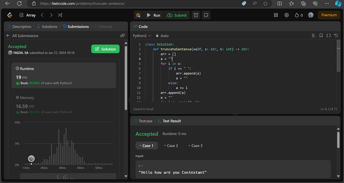 LeetCode Problem no. 1816. Question no. 1816. Truncate Sentence | by FAIZAL | Medium
