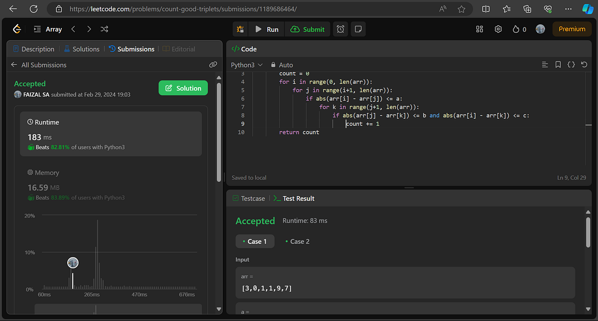 Leetcode probelm no. 1534. Question no. 1534. Count Good Triplets | by FAIZAL. S. A | Feb, 2024 ...