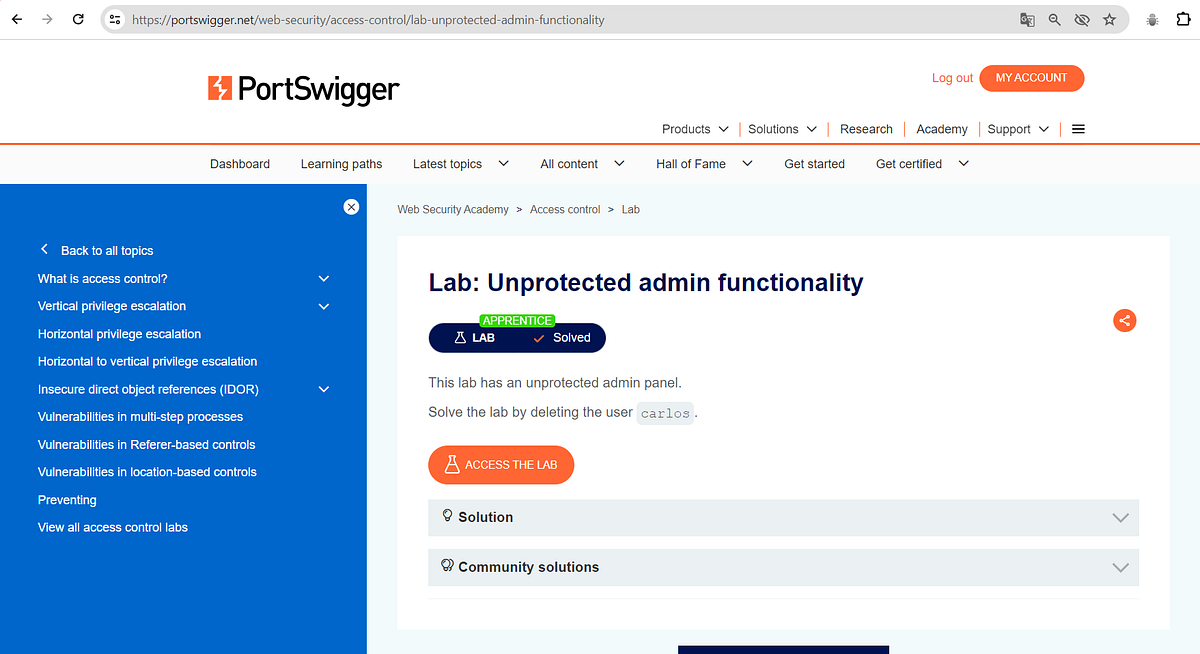 Unprotected admin functionality-[APPRENTICE]-Write-Ups | by Bhumividh T | Medium
