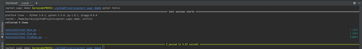 Pytest-sugar is really tasty. I am pretty new to Python but the team ...