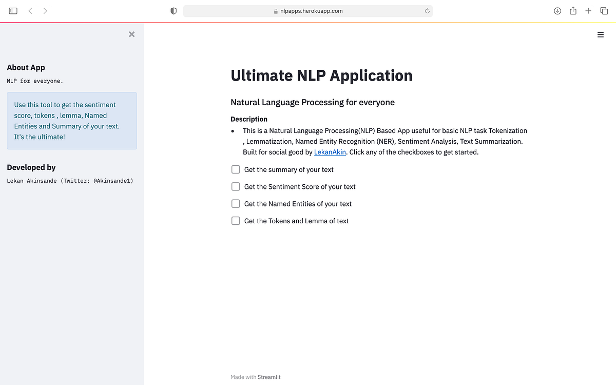 Build & Deploy a Natural Language Processing(NLP) App with Spacy, Streamlit and Heroku | by ...