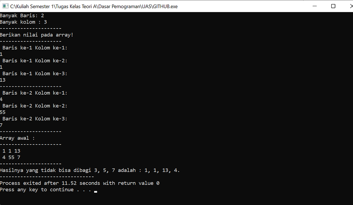 Program C++ ( Deret Aritmatika menggunakan Array Dua Dimensi) | by Alwan Maulana Firdaus | Medium