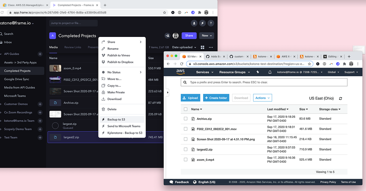 Automatic S3 Backups with Frame.io Custom Actions and AWS Lambda | by Kyle Stone | Medium