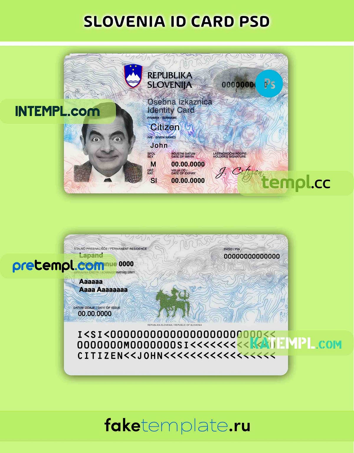 Slovakia identity card PSD download template - Intemplid - Medium